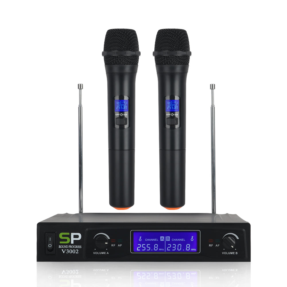 V3002 VHF Wireless Microphone System 2PCS Handheld LCD Mic with 2 CH R ...