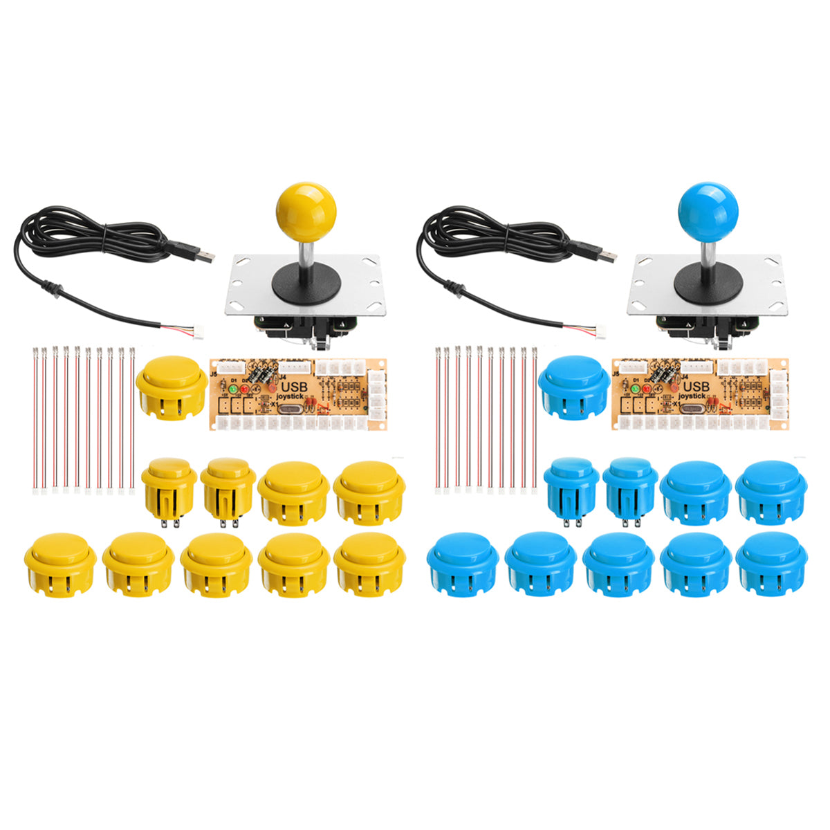 Blue Yellow Dual Arcade Jostick Game Controller DIY Kit for PC Game ...