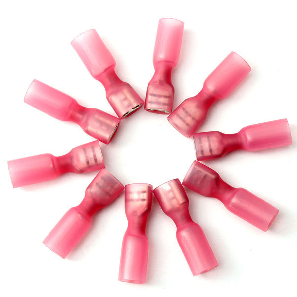 10PCS 6.3mm Red Terminals Fully Insulated Female Spade Connector 0.5-1 ...