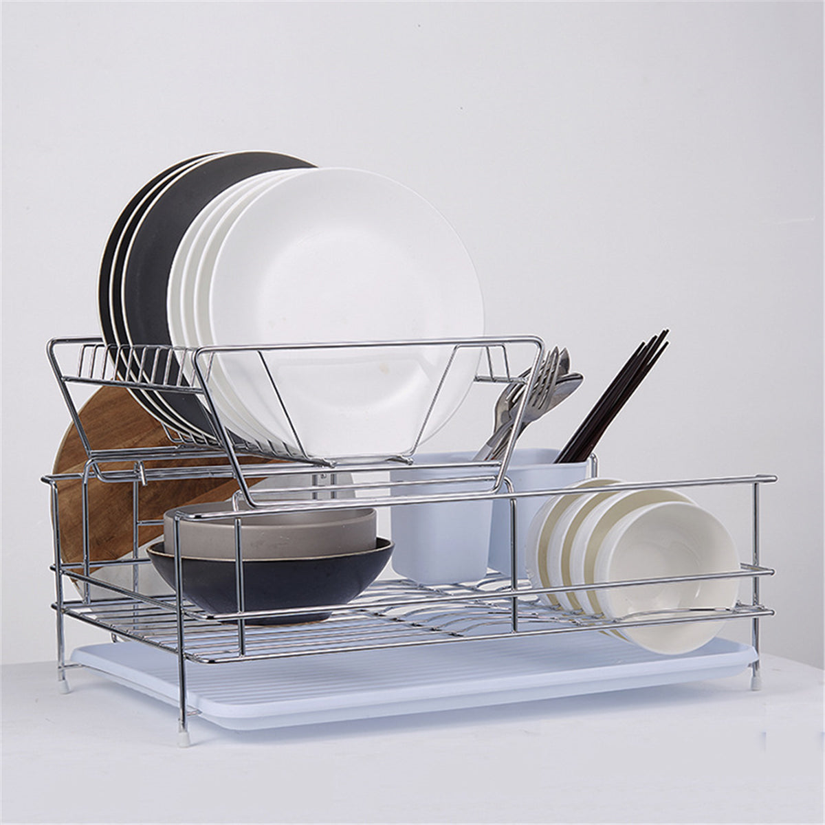 Dish Drainer 2 Tiers Stainless Steel Kitchen Washing Up Rack Holder ...