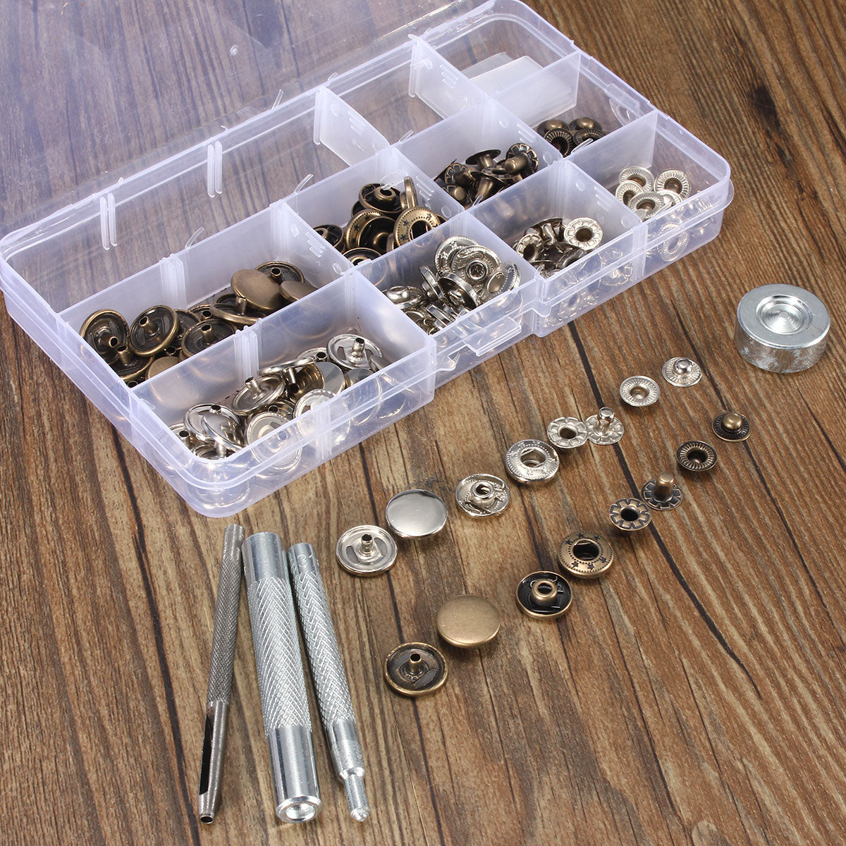 15mm Press Stud Buttons Poppers Leather Craft with Fixings Tools Kit ...