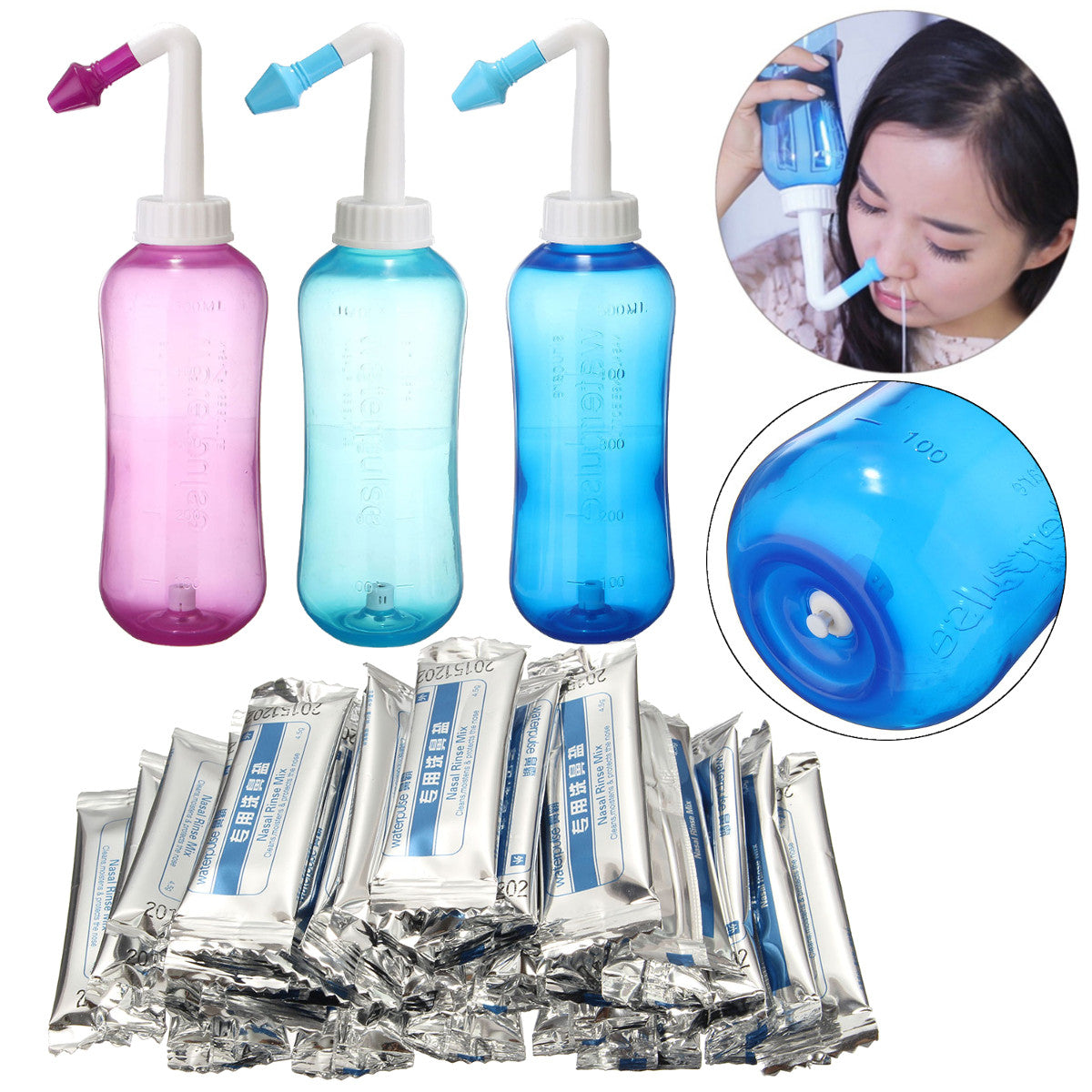 500ml Neti Pot Nasal Rinsing Nose Wash System Sinus Irrigation with 30 ...