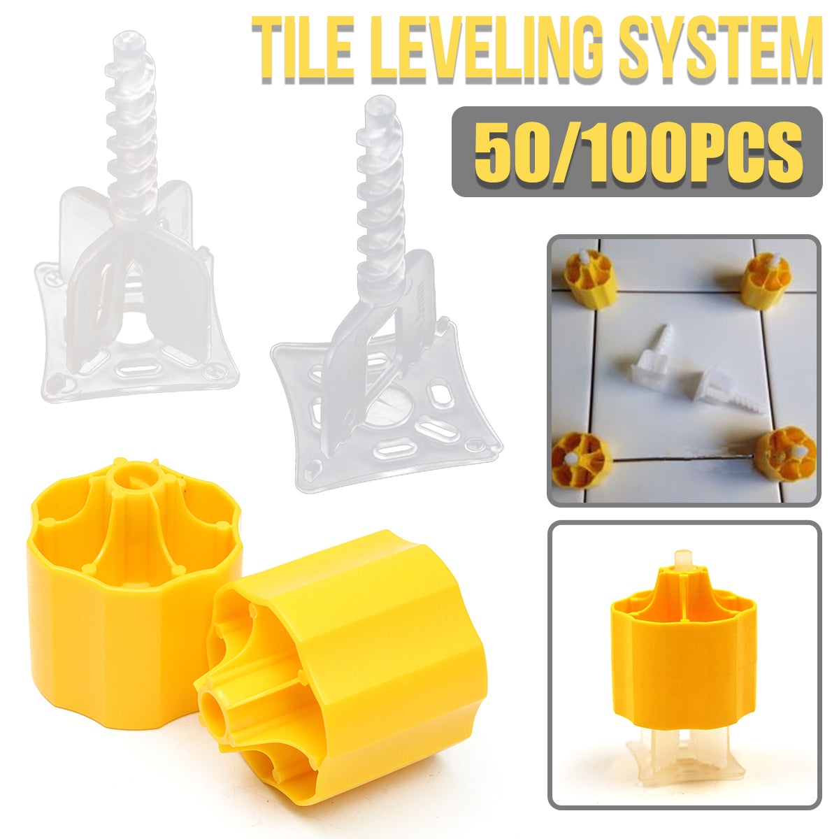 100Pcs Reusable Tile Leveling System Levelers Caps Spacers Wall Floors ...