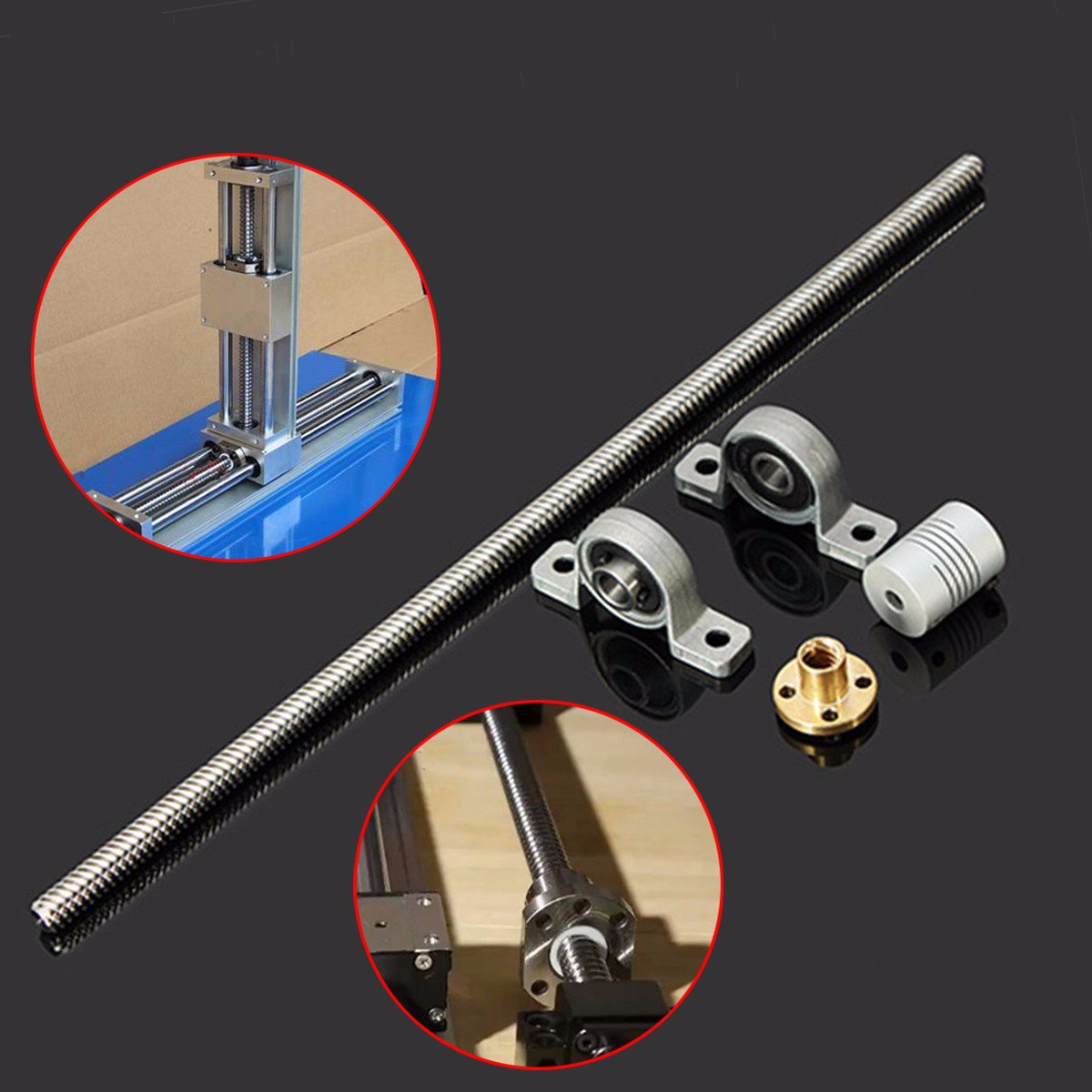 T8 300mm Stainless Steel Lead Screw Set with Shaft Coupling and Mounte ...