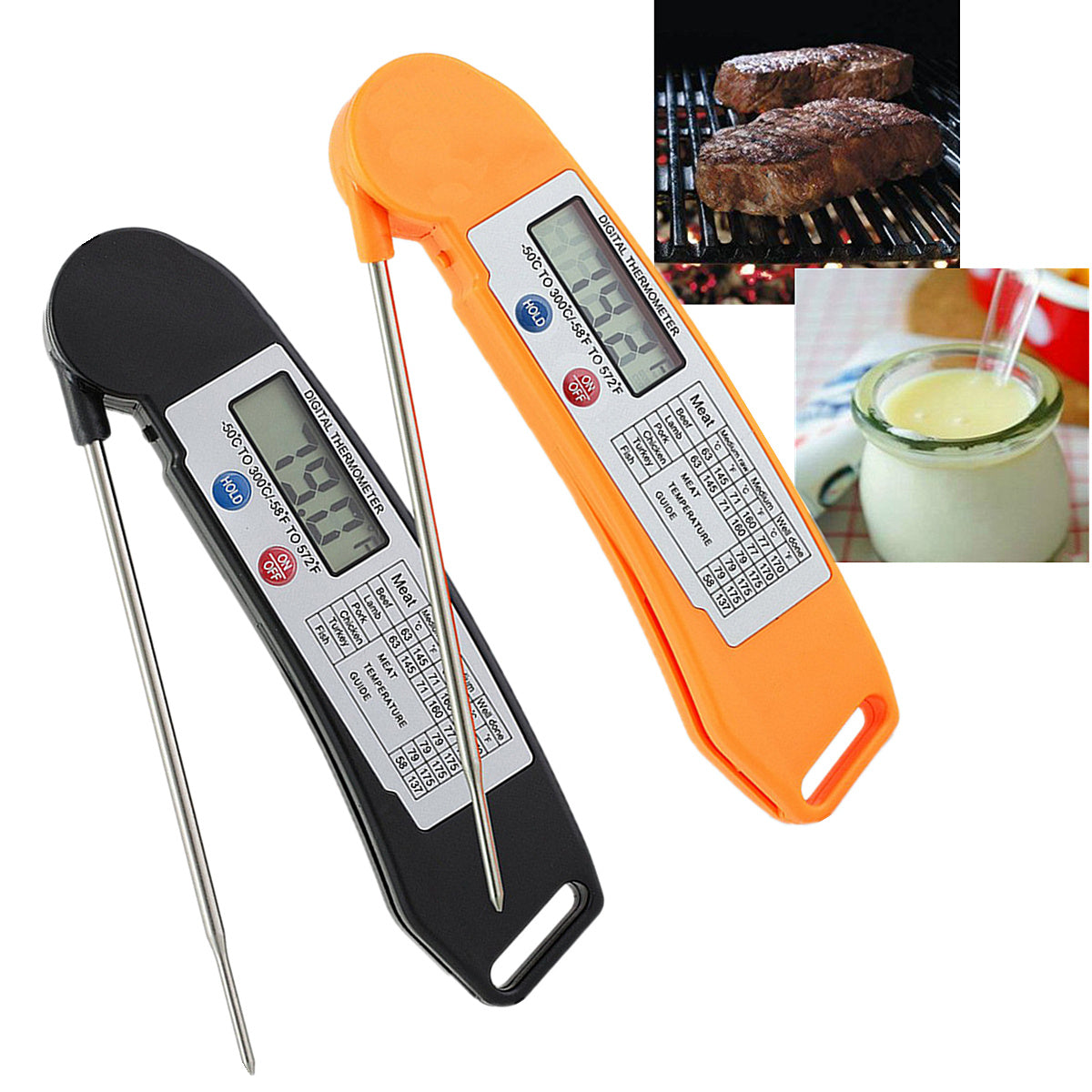 Foldable Digital Instant Read Food Probe Cooking Meat Kitchen BBQ Ther ...