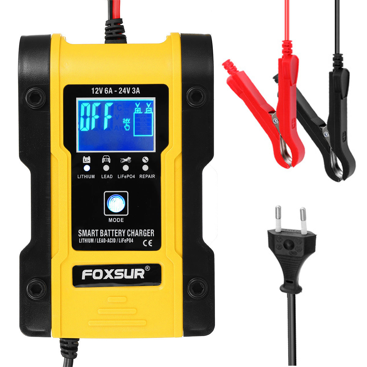 FOXSUR 7-Stages 12V 6A 24V 3A Battery Charger Touch Screen LCD Display ...