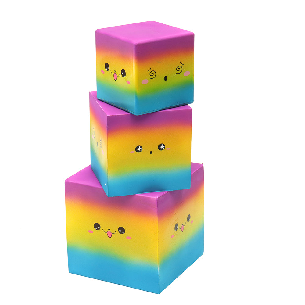 3PCS Huge Squishy Square Cake Rainbow Colour Kawaii Cute Soft Solw Ris ...