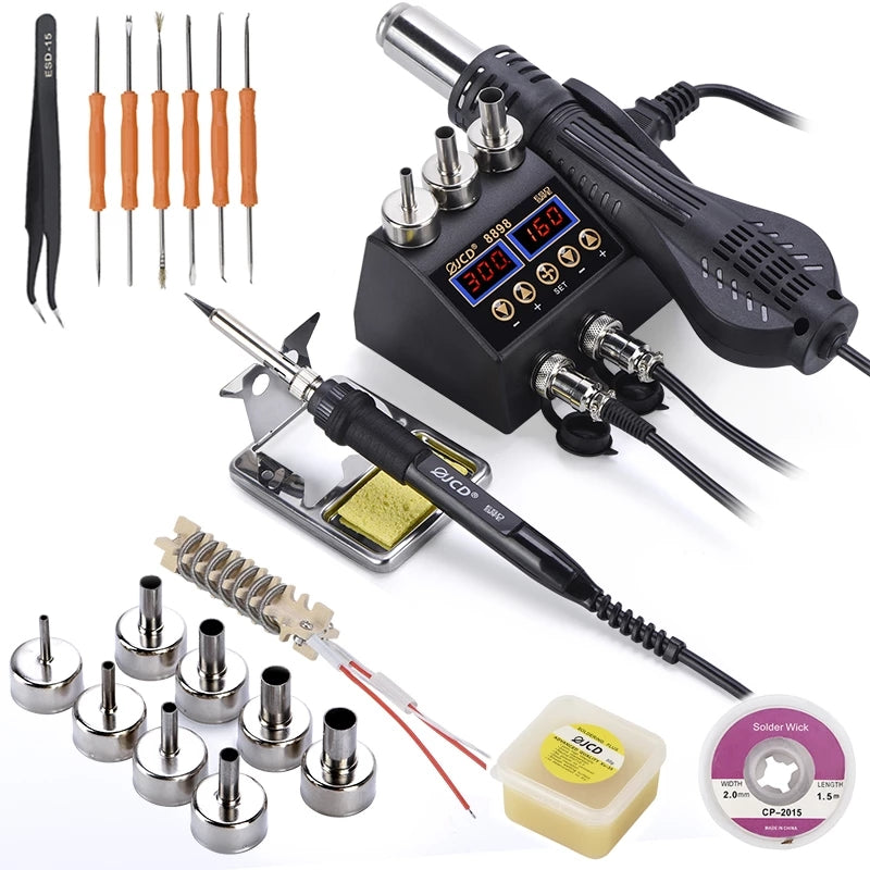 JCD 8898-7 2 in1 Double Switch Control Soldering Station Kit LCD Digit ...