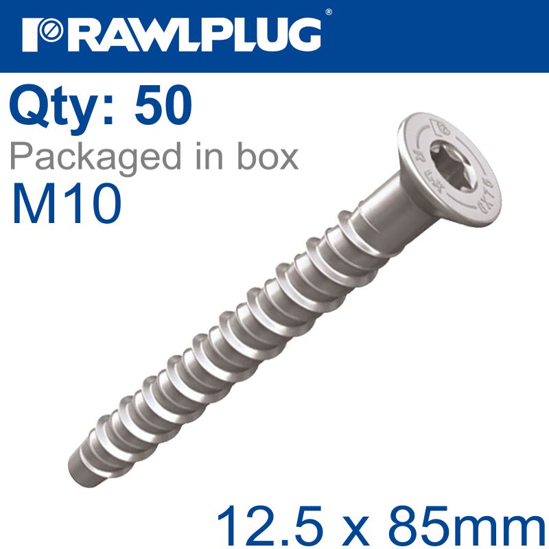 CONCRETE SCREW BOLT M10 12,5X85 MM CSK HEAD ZINC PLATED 50/BOX ...