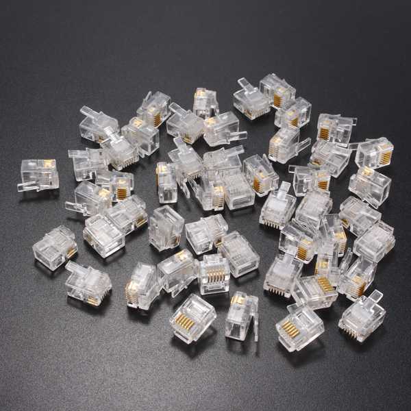 50PCS RJ12 Modular Cable Head Plug Ethernet Plated Network Connector ...