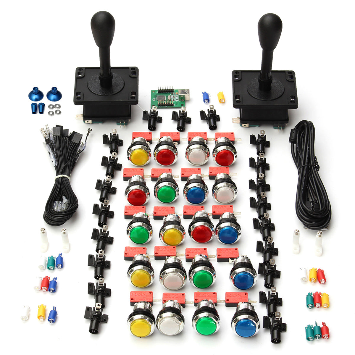 Arcade DIY Kit 2 HAPP Style Joysticks 20 LED Buttons 2 Player USB Enco ...
