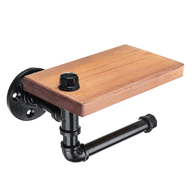 Rustic Industrial Toilet Paper Roll Pipe Holder Bathroom Wood Hanging ...