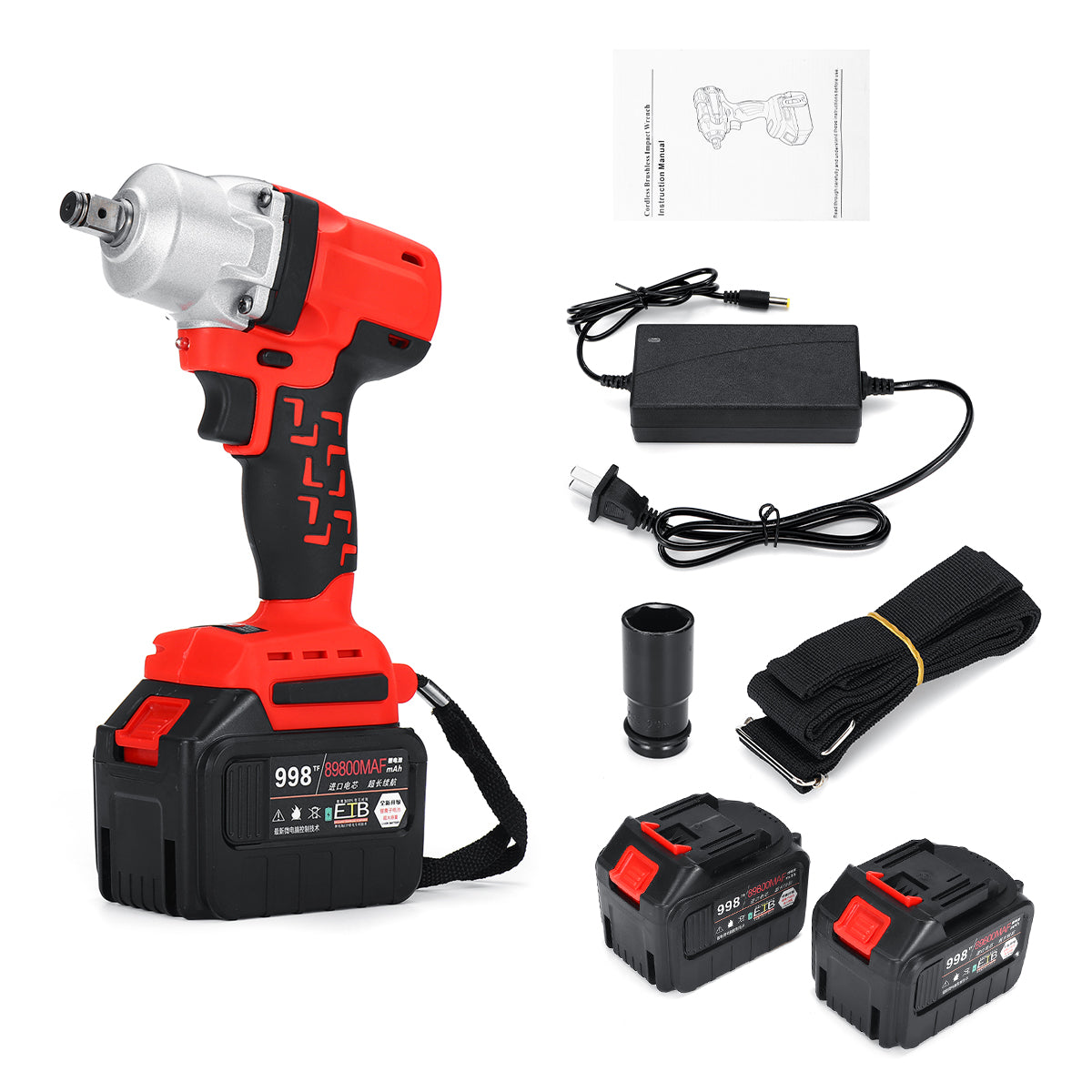 600Nm 89800mAh 1/2'' Brushless Electric Impact Wrench Power Driver Cor ...