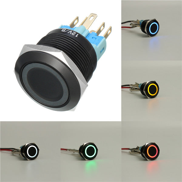 12V 22mm 6 Pin Momentary Switch Led Light Metal Push Button Momentary ...