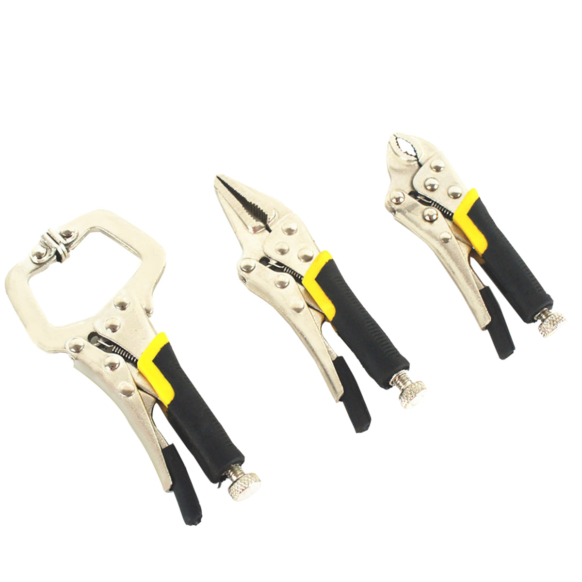 3 Piece Mini Vice Grip Kit Complete Locking C Clamp Straight Nose and ...