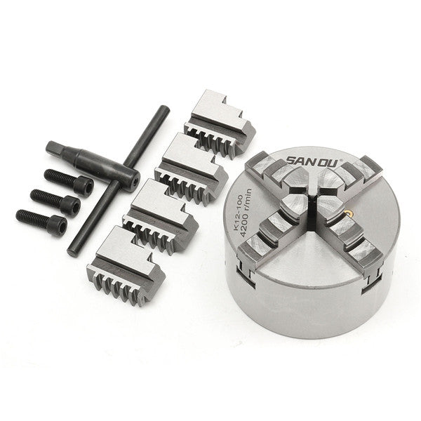 SANOU K12-100 Lathe Chuck 100mm 4 Jaw Self-centering Chuck Hardened Re ...